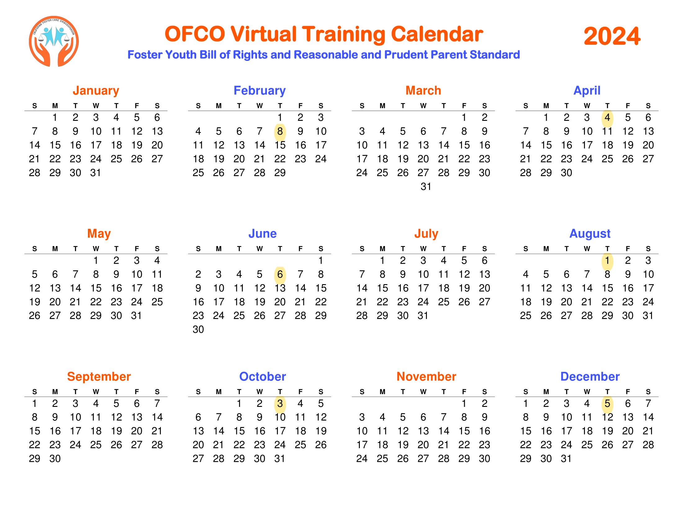 OFCO Training Calendar | FYH